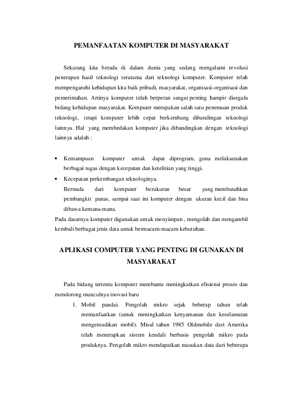 (DOC) PEMANFAATAN KOMPUTER DI MASYARAKAT