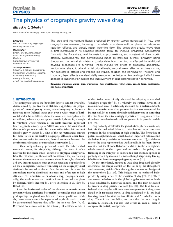 (PDF) The physics of orographic gravity wave drag