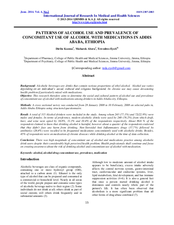 (PDF) PATTERNS OF ALCOHOL USE AND PREVALENCE OF CONCOMITANT USE OF ...