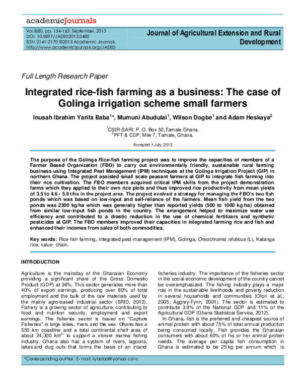 (PDF) Integrated rice-fish farming as a business: The case of Golinga ...