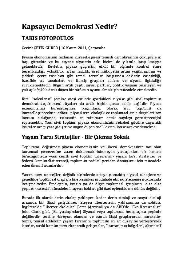 (PDF) Kapsayıcı Demokrasi -Takis Fotopoulos
