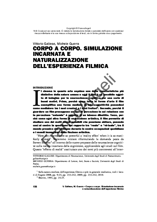 (PDF) Corpo a corpo. Simulazione incarnata e naturalizzazione dell ...
