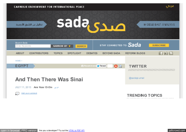 (PDF) And then there was Sinai - My Article on Sada (Carnegie Endowment)