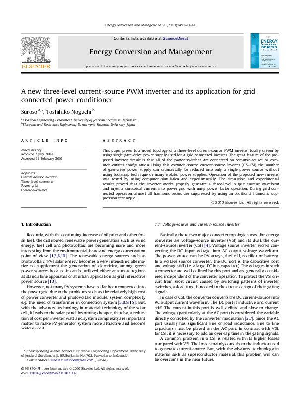 Pdf A New Three Level Current Source Pwm Inverter And Its Application For Grid Connected Power