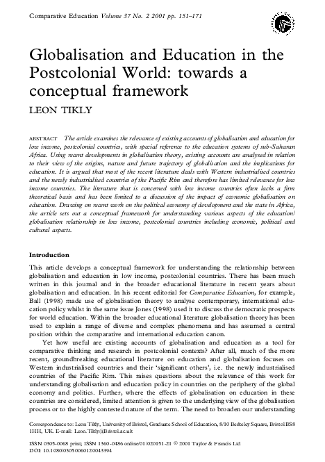 (PDF) Globalisation and education in the postcolonial world: towards a conceptual framework