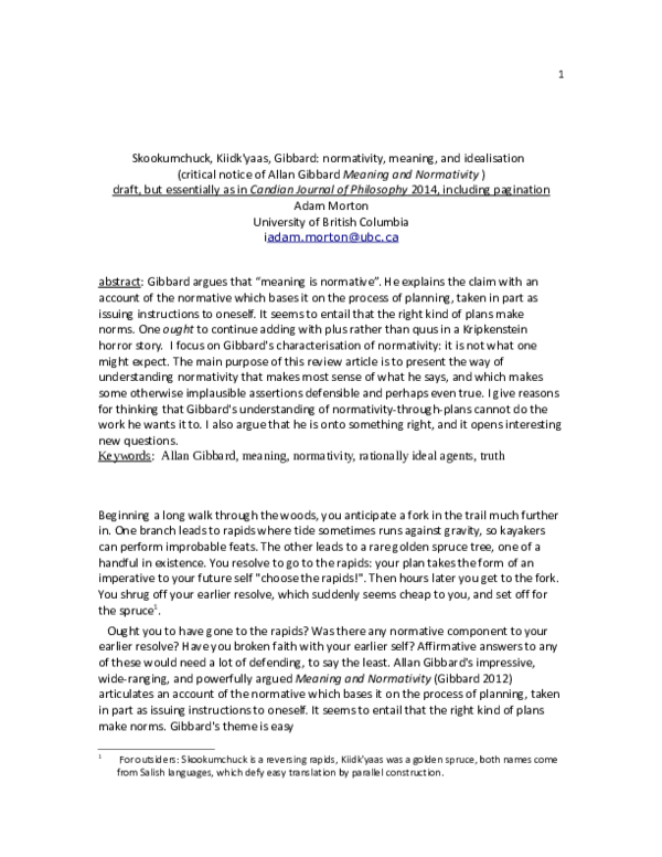(PDF) Gibbard, Meaning, and Normativity