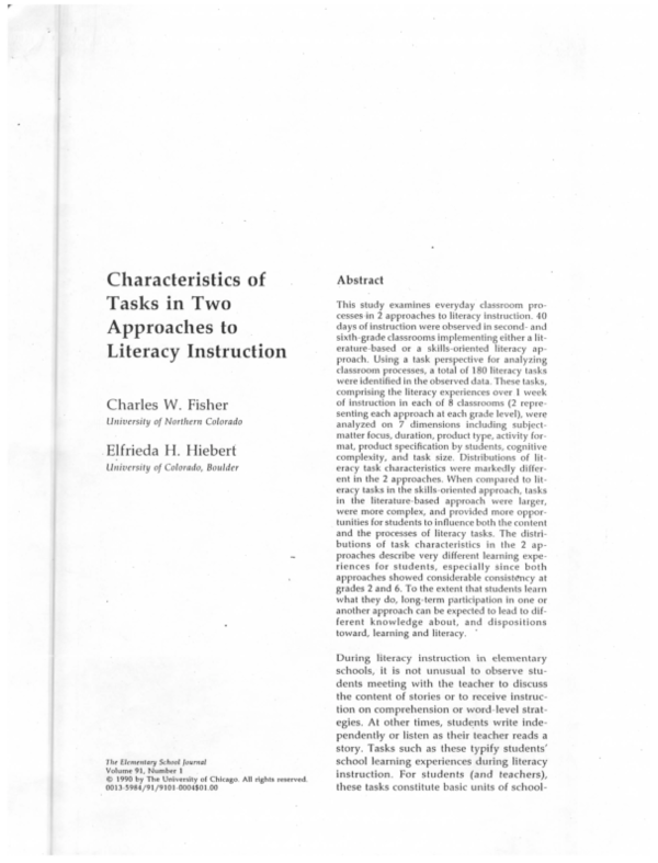 (PDF) Characteristics of Tasks in Two Approaches to Literacy Instruction