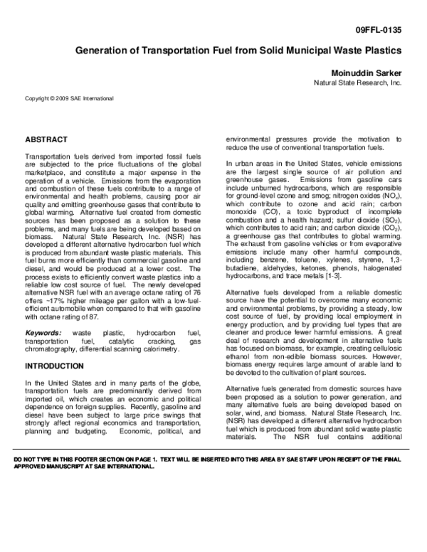 (PDF) Waste Plastic to Fuel Technology | Dr. Moinuddin Sarker, PhD ...