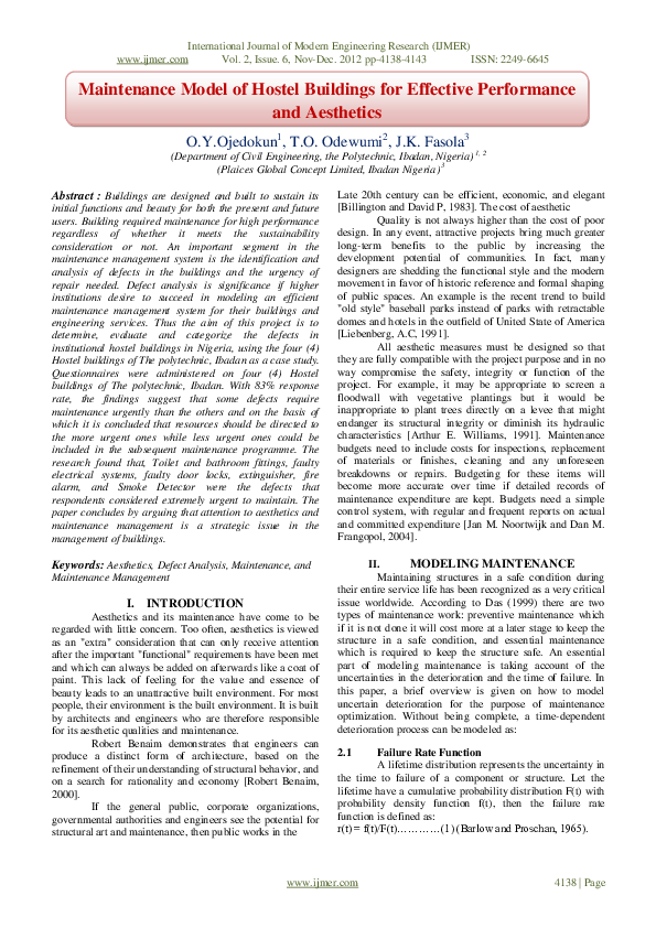 (PDF) Maintenance Model of Hostel Buildings for Effective Performance ...
