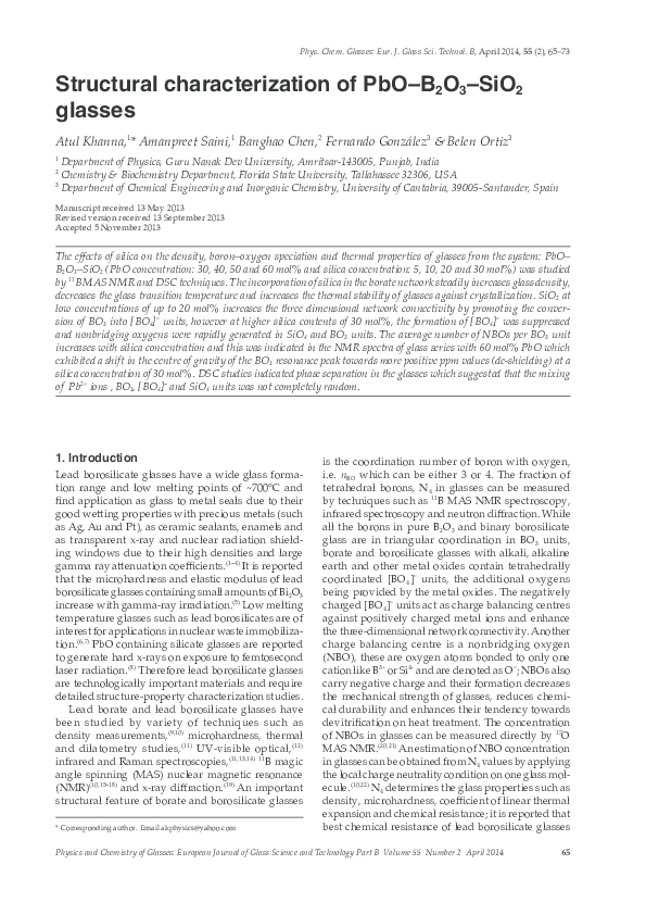(PDF) Structural characterization of PbO-B2O3-SiO2 glasses
