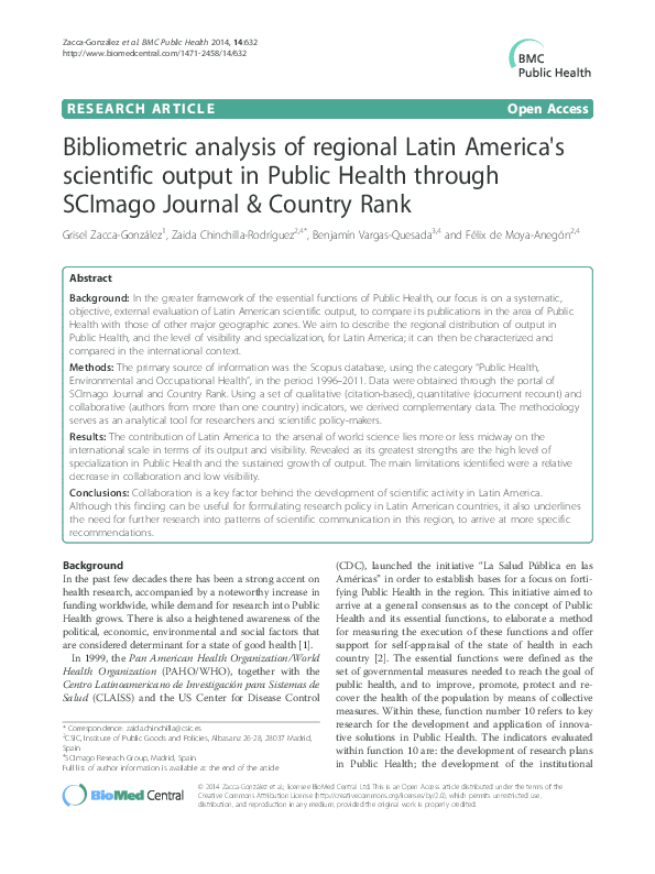 (PDF) Bibliometric analysis of regional Latin America's scientific ...
