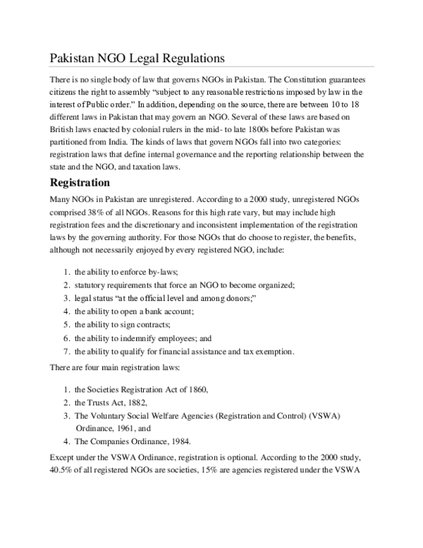 (PDF) Pakistan NGO Legal Regulations