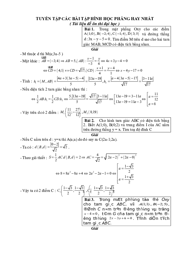 (DOC) TUY N T P CÁC BÀI T P HÌNH H C PH NG HAY NH T