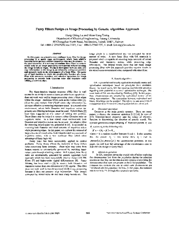 Pdf Fuzzy Filters Design On Image Processing By Genetic Algorithm