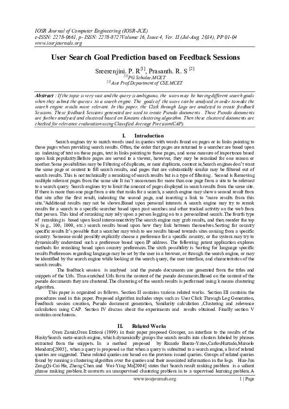 (PDF) User Search Goal Prediction based on Feedback Sessions