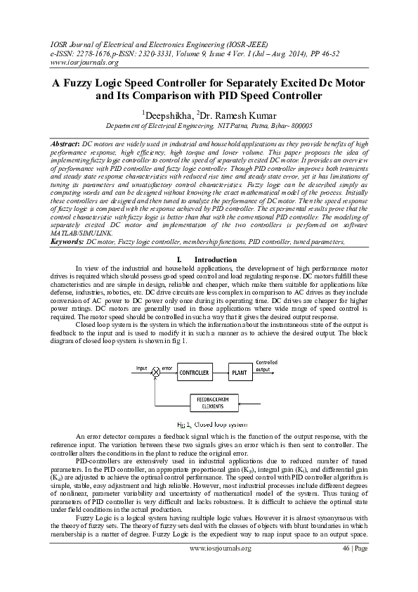 (PDF) A Fuzzy Logic Speed Controller for Separately Excited Dc Motor and Its Comparison with PID ...