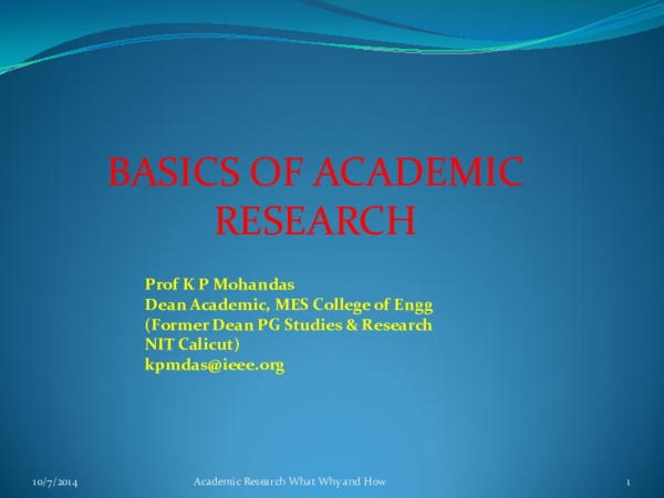 (PDF) BASICS OF ACADEMIC RESEARCH 10/7/2014 Academic Research 1