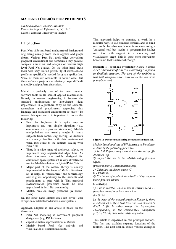 (PDF) MATLAB TOOLBOX FOR PETRI NETS