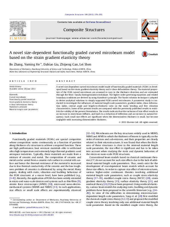 (PDF) A novel size-dependent functionally graded curved mircobeam model based on the strain ...