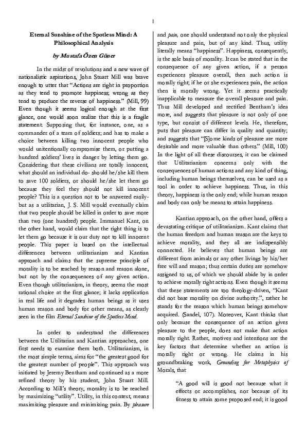 (DOC) Eternal Sunshine of the Spotless Mind: A Philosophical Analysis