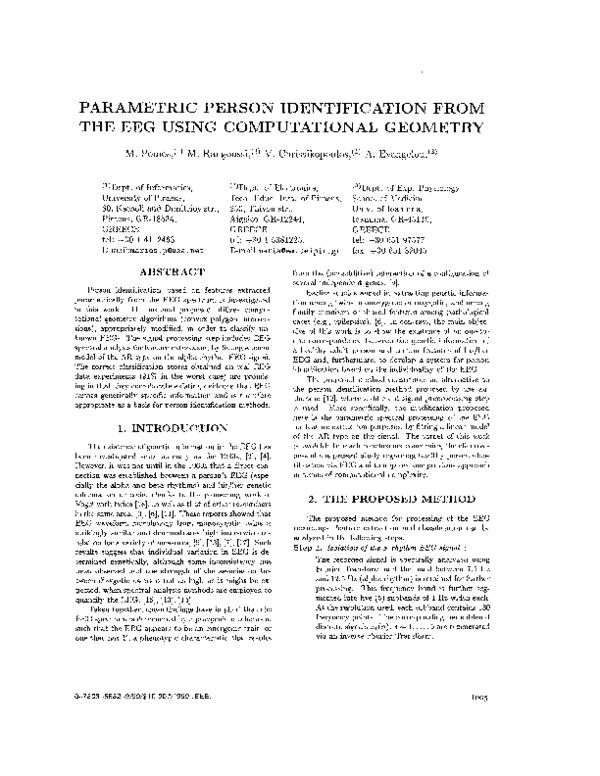 Pdf Parametric Person Identification From The Eeg Using Computational