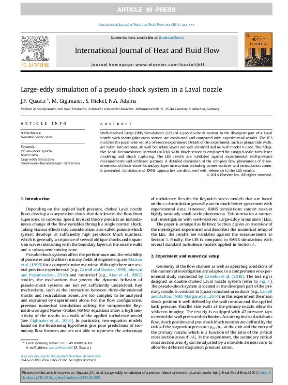 (PDF) Large-eddy simulation of a pseudo-shock system in a Laval nozzle | Stefan Hickel ...