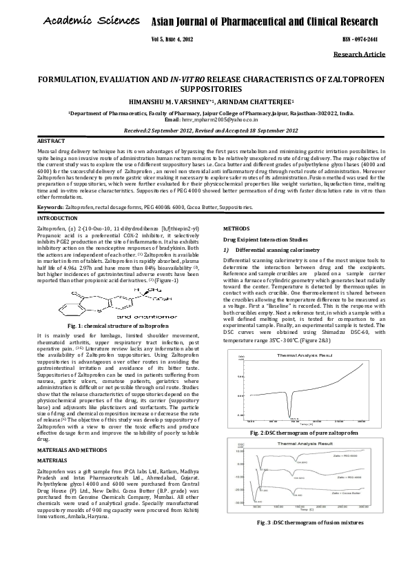 Pdf Formulation Evaluation And In Vitro Release Characteristics Of Zaltoprofen Suppositories