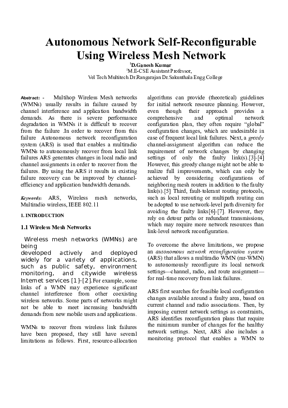 Doc Autonomous Network Self Reconfigurable Using Wireless Mesh Network