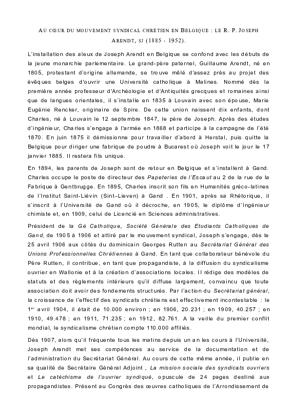 (DOC) AU CŒUR DU MOUVEMENT SYNDICAL CHRÉTIEN EN BELGIQUE : LE R. P ...
