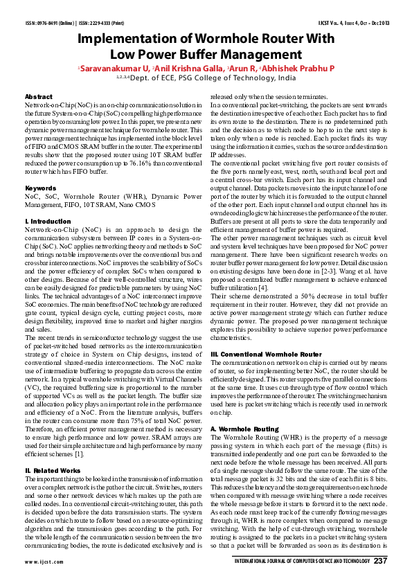 Pdf Implementation Of Wormhole Router With Low Power Buffer Management 1