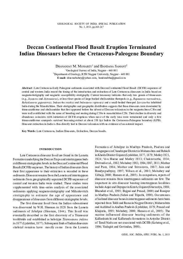 Pdf Deccan Continental Flood Basalt Eruption Terminated Indian Dinosaurs Before The Cretaceous