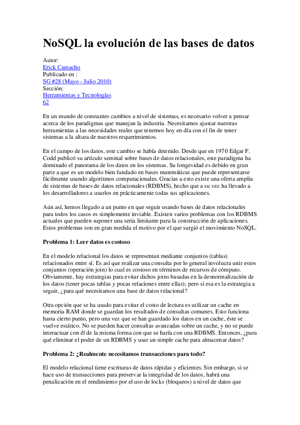 (DOC) No SQL la evolucion de las bases de datos