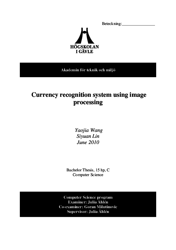 Pdf Beteckning Currency Recognition System Using Image Processing
