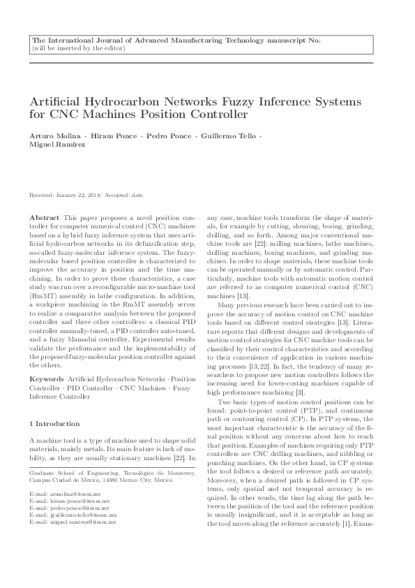 (PDF) Artificial Hydrocarbon Networks Fuzzy Inference Systems for CNC Machines Position Controller