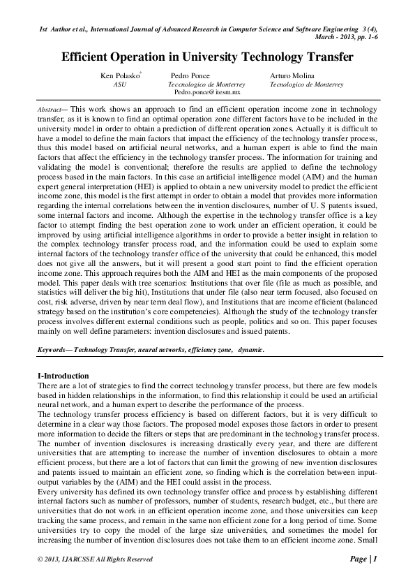 (PDF) Efficient Operation in University Technology Transfer