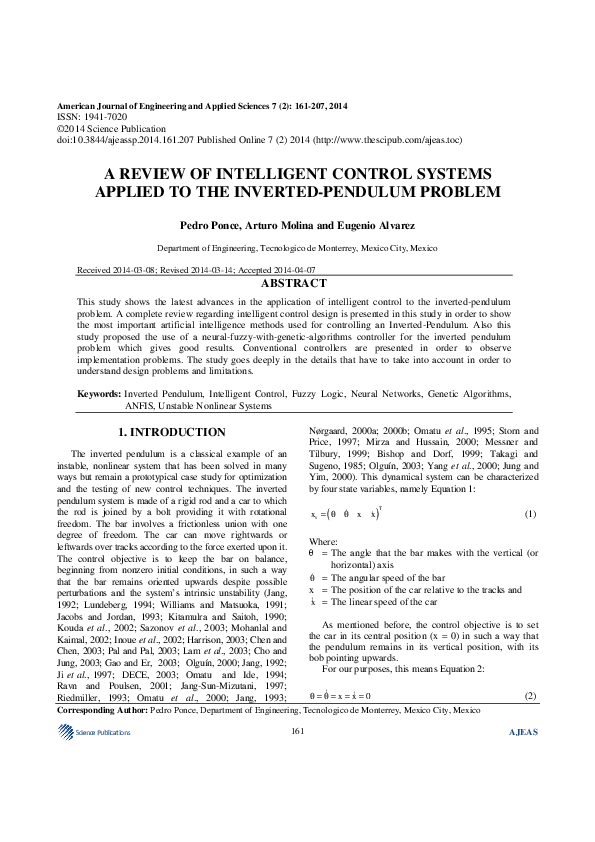 (PDF) A REVIEW OF INTELLIGENT CONTROL SYSTEMS APPLIED TO THE INVERTED-PENDULUM PROBLEM