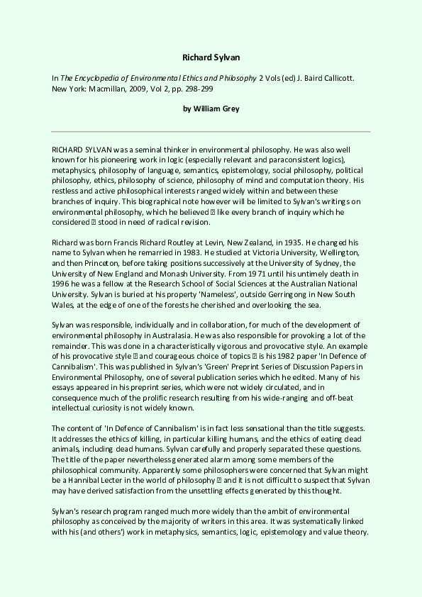 (PDF) Richard Sylvan (2009)