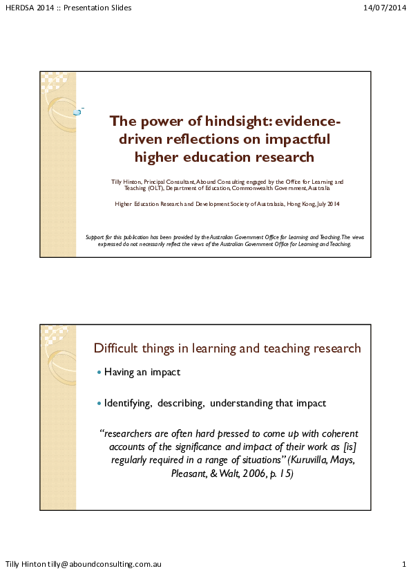 (PDF) The power of hindsight: evidence-driven reflections on impactful ...