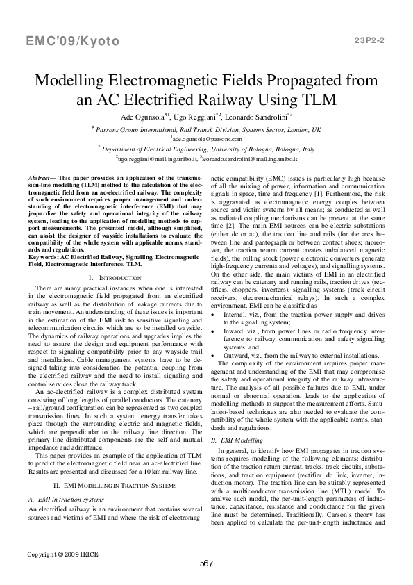 Pdf Modelling Electromagnetic Fields Propagated From An Ac Electrified Railway Using Tlm Ade