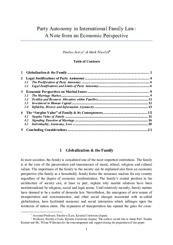 (PDF) What Functions May Party Autonomy Have in International Family ...