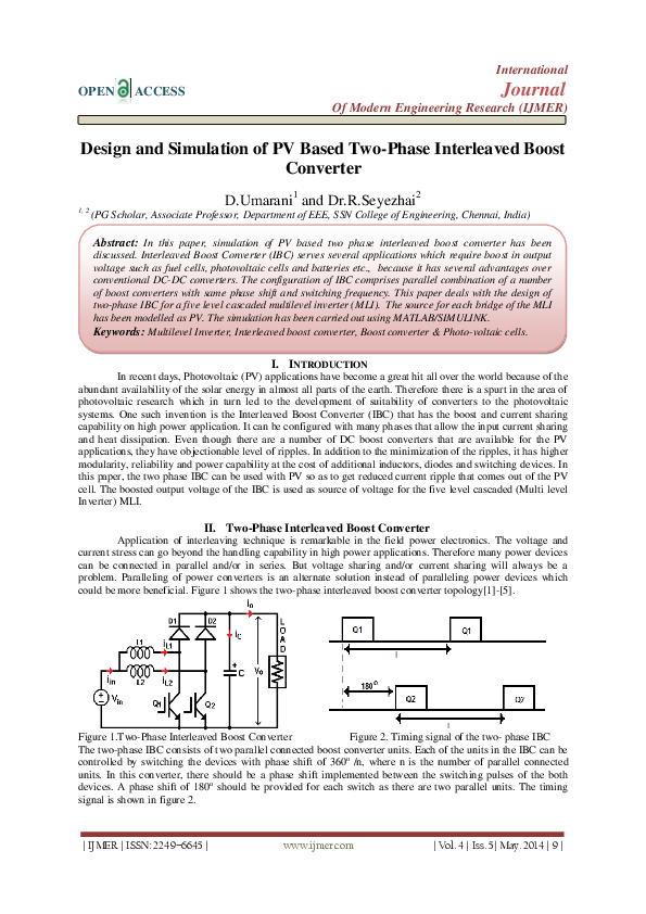 Pdf Design And Simulation Of Pv Based Two Phase Interleaved Boost Converter