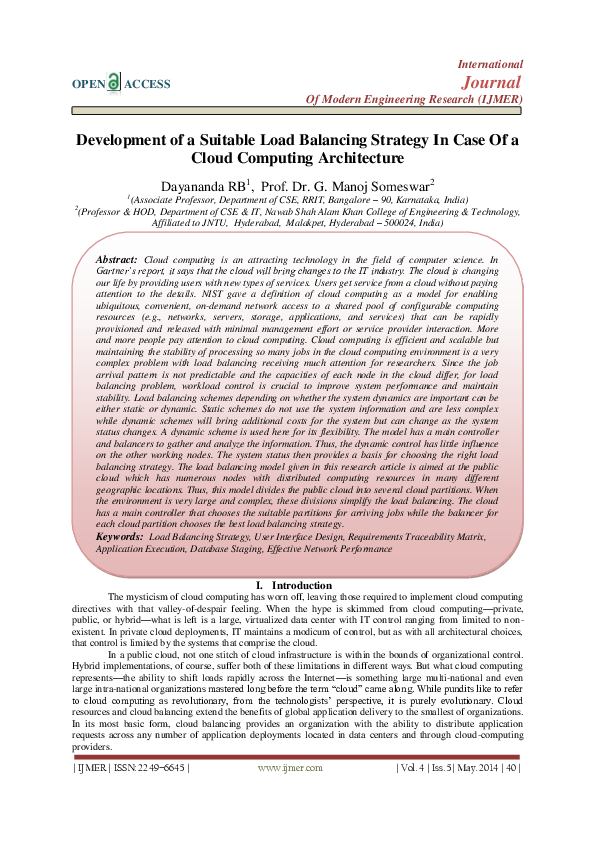 Pdf Development Of A Suitable Load Balancing Strategy In Case Of A Cloud Computing Architecture