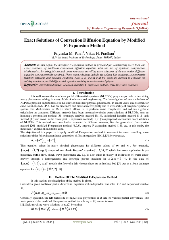 (PDF) Exact Solutions of Convection Diffusion Equation by Modified F-Expansion Method