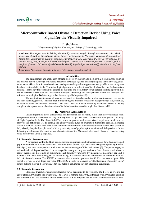 (PDF) Microcontroller Based Obstacle Detection Device Using Voice Signal for the Visually Impaired
