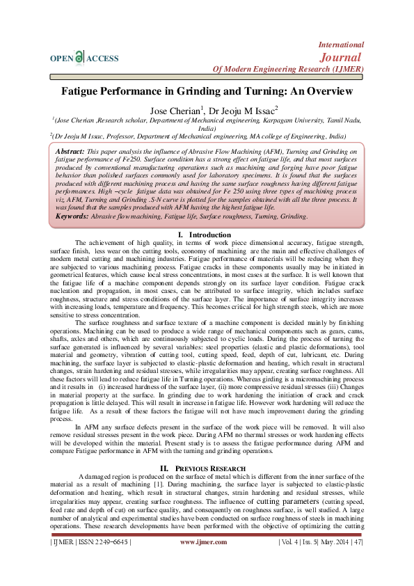 (PDF) Fatigue Performance in Grinding and Turning: An Overview