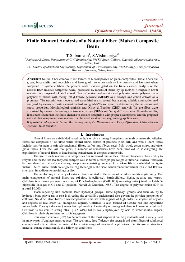 Pdf Finite Element Analysis Of A Natural Fiber Maize Composite Beam
