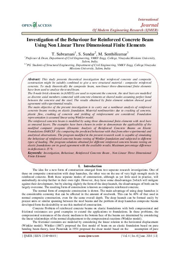 Pdf Investigation Of The Behaviour For Reinforced Concrete Beam Using Non Linear Three