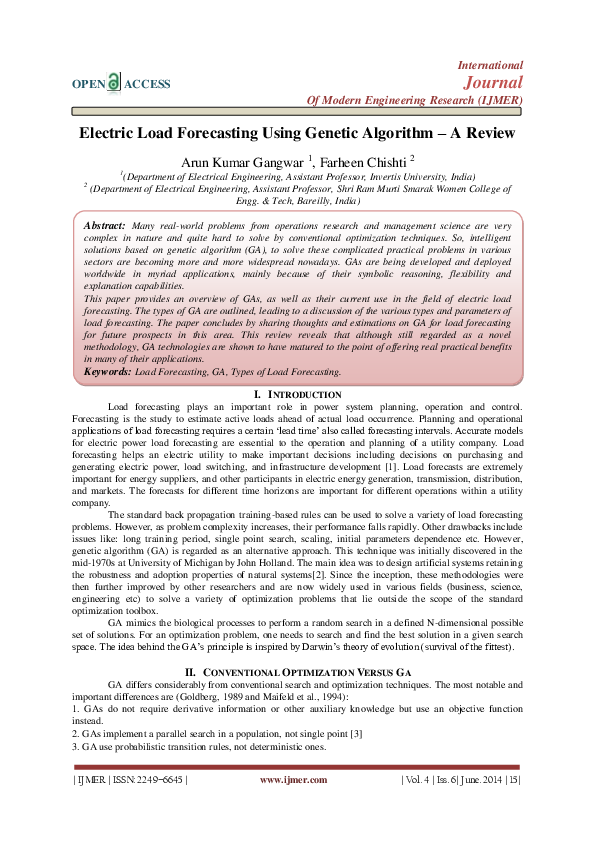 Pdf Electric Load Forecasting Using Genetic Algorithm A Review