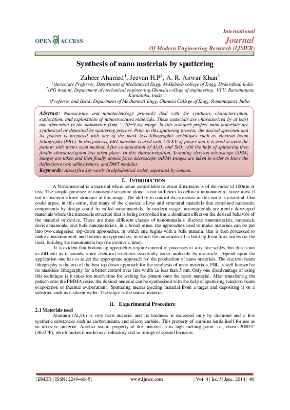 (PDF) Synthesis of nano materials by sputtering