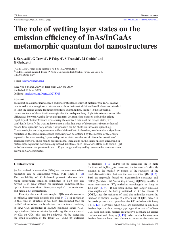 (PDF) The role of wetting layer states on the emission efficiency of ...